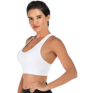 RUNNING GIRL Sports Bra for Women, Criss-Cross Back Padded Strappy Sports Bras Medium Support Yoga Bra with Removable Cups A-White
