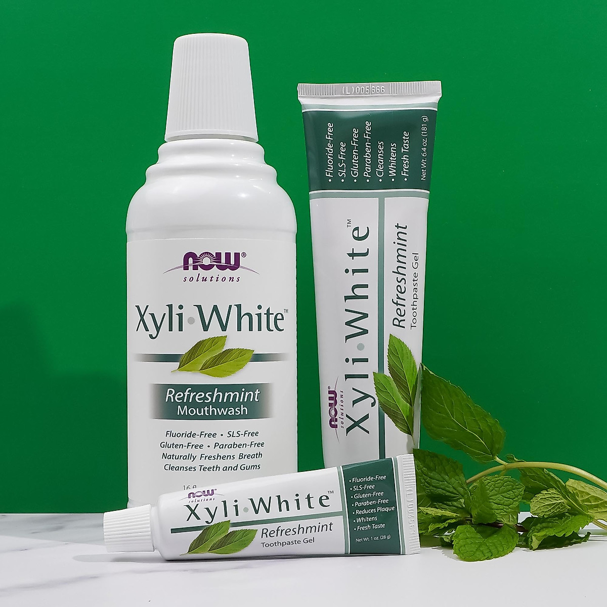 NOW Solutions, Xyliwhite™ Mouthwash, Refreshmint Flavor, Naturally Freshens Breath, Cleanses Teeth and Gums, 16-Ounce