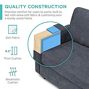 Best Choice Products Linen Sectional Sofa for Home, Apartment, Dorm, Bonus Room, Compact Spaces w/Chaise Lounge, 3-Seat, L-Shape Design, Reversible Ottoman Bench, 680lb Capacity - Blue/Gray