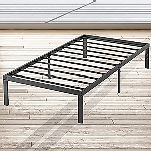 Caplisave 14-Inch High Metal Platform Bed Frame,Max 2000lbs Heavy Duty Metal Slat Support,Underbed Storage，Easy Assembly，No Box Spring Needed，Black,Twin