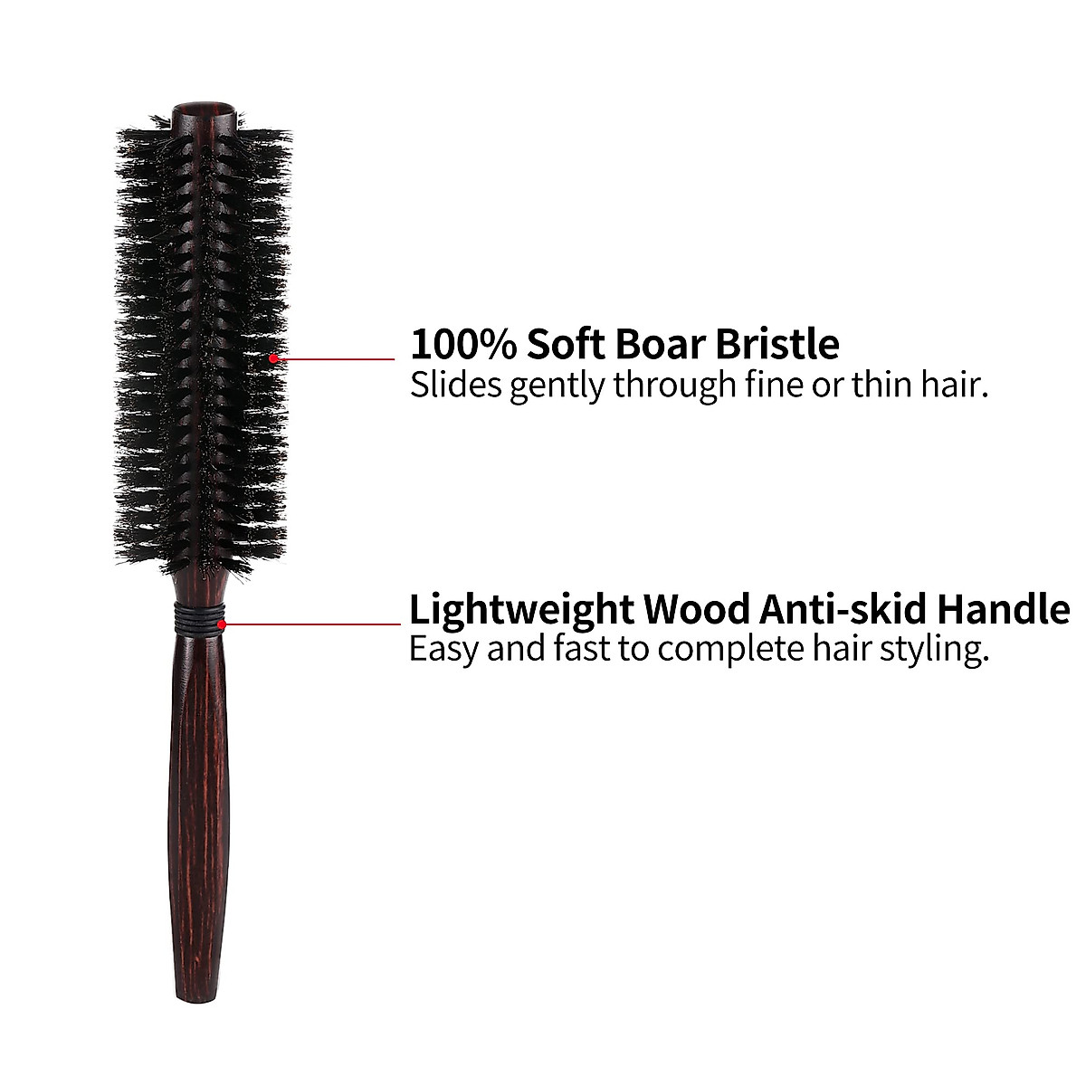 PERFEHAIR Round Boar Bristle Hair Brush-1.8 Inch, Blow Drying & Styling Soft Natural Boars Wooden Hairbrush for Women & Men's Short Fine Hair, Beard