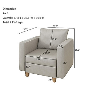 EASE MOOSE Modular Sectional Accent Chair with Storage Seat, Faux Leather Armchair Modern Single Sofa Club Chair for Living Room