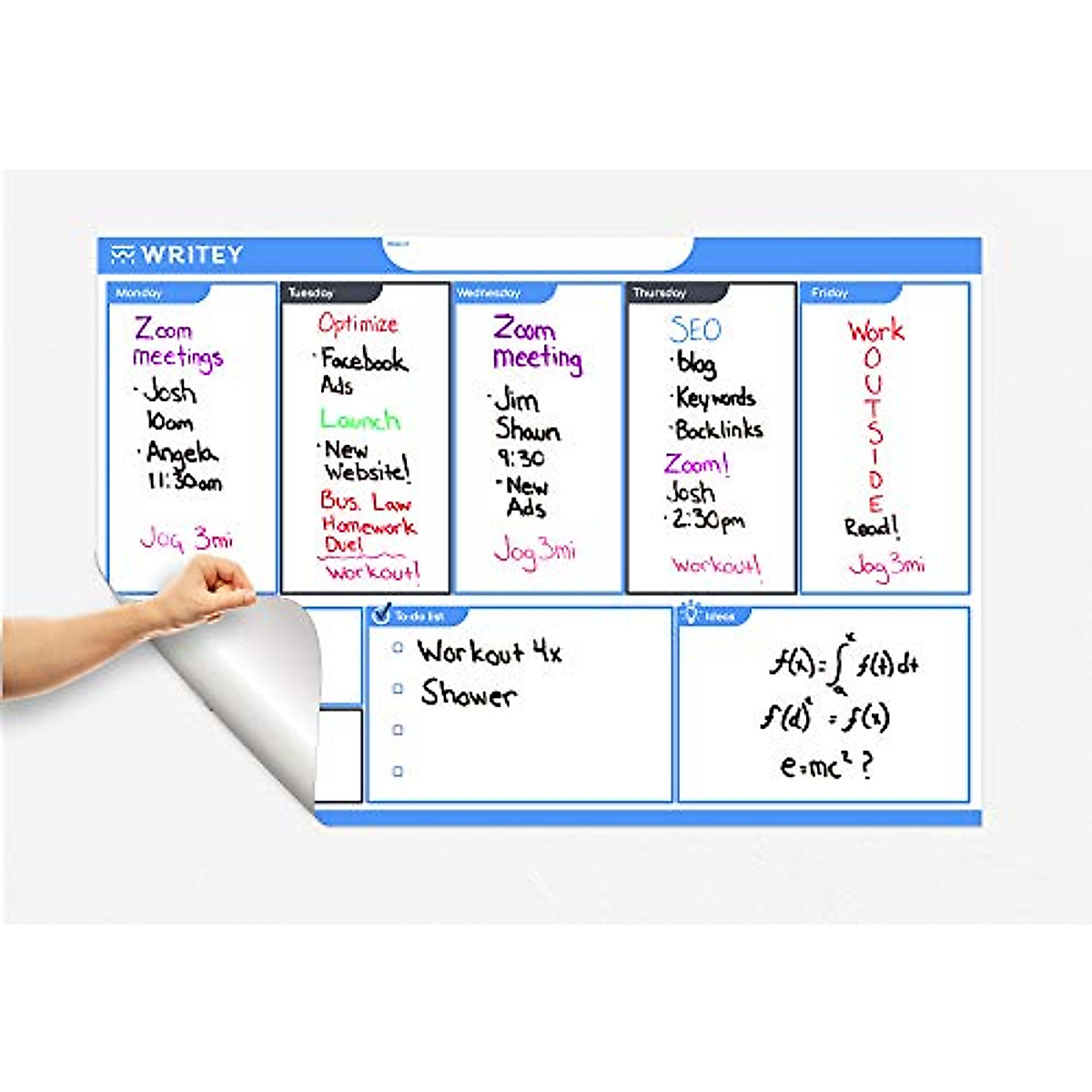 Peel and Stick Whiteboard Calendar, Large Weekly Organizer, 24 x 36 in - Stain Proof White Board Dry Erase Surface, and Reusable Adhesive Backing
