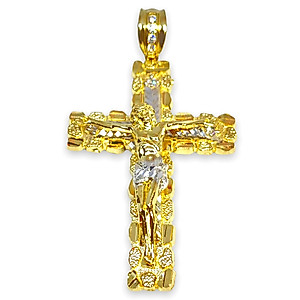 72 MM LONG JESUS CRUCIFIX NUGGET TEXTURED CROSS PENDANT CHARM REAL 10K YELLOW GOLD SG2108