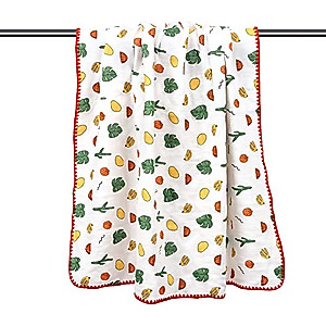 Baby Muslin Swaddle Blanket Neutral Receiving Blanket Super Soft 6 Layers Bath Towels 43 X 43 Inches Dragonfly/Tropical Fruits