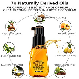 Frizzy Hair Serum - Morocco Silk Bright Anti-Frizz Serum for Smooth, Shiny Hair, Frizz-Free Smoothing with Natural Oils for Dry, Curly, Wavy, Damaged Hair (2Pcs)