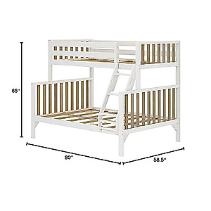 Max & Lily Bunk Bed, Scandinavian Modern Bunk Bed, Solid Wood Twin-Over-Full Bed Frame for Kids, No Box Spring Needed, Blonde/White