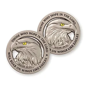 American Bald Eagle Challenge Coin, Bulk Pack of 3 Christian Pocket Tokens, Isaiah 40:31 Bible Study Supplies for Men, Religious Worry & EDC Coins for Police & Military Veterans