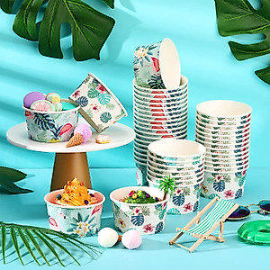 Hawaiian Summer Party Supplies Ice Cream Bowls Disposable Treat Snack Cups 8 oz Paper Yogurt Dessert Bowls for Sundae Soup Candy Hot or Cold Food Party Supplies(Floral Pattern,60 Count)