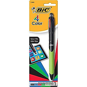 BIC 4-Color Grip Ballpoint Pen with Stylus, Medium Point (1.0mm), Assorted Inks, 6-Count