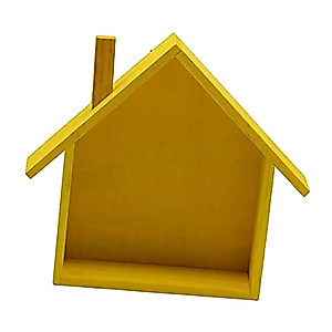 PETSOLA House Shape Wood Wall Shelf Display Hanging Shelves Box Organizer, Yellow