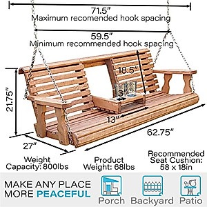 Porchgate Amish Heavy Duty 800 Lb Rollback Console Treated Porch Swing with Hanging Chains (Cedar Stain)