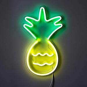 Isaac Jacobs 17” x 10” inch LED Neon ‘Yellow & Green Pineapple’ Wall Sign for Cool Light, Wall Art, Bedroom Decorations, Home Accessories, Party, and Holiday Décor: Powered by USB Wire (PINEAPPLE)
