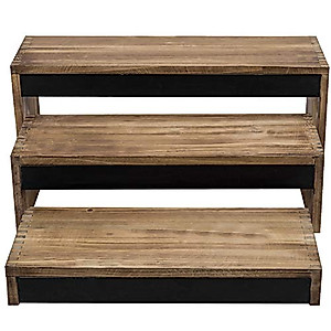 MyGift 3-Tier Rustic Burnt Dark Brown Wood Cake/Dessert Display Riser Stands with Chalkboard Panels