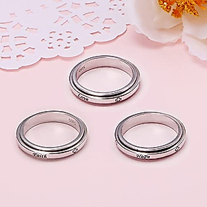 S925 Sterling Silver Spinner Fidget Anxiety Worry Relieving Boredom ADHD Autism Band Rings Faith Hope Love Cross