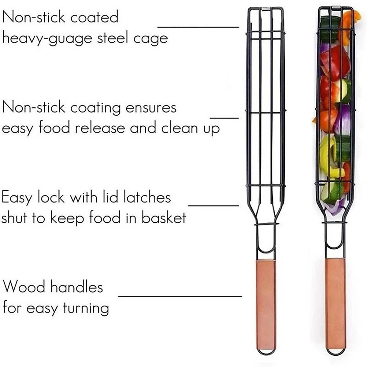 Grilling Basket - BBQ Grill Accessories and Grill Grate, Duty Stainless Steel BBQ Grill Box Tool With Lockable And Wood Handle for Veggies, Meat, Seafood, and More