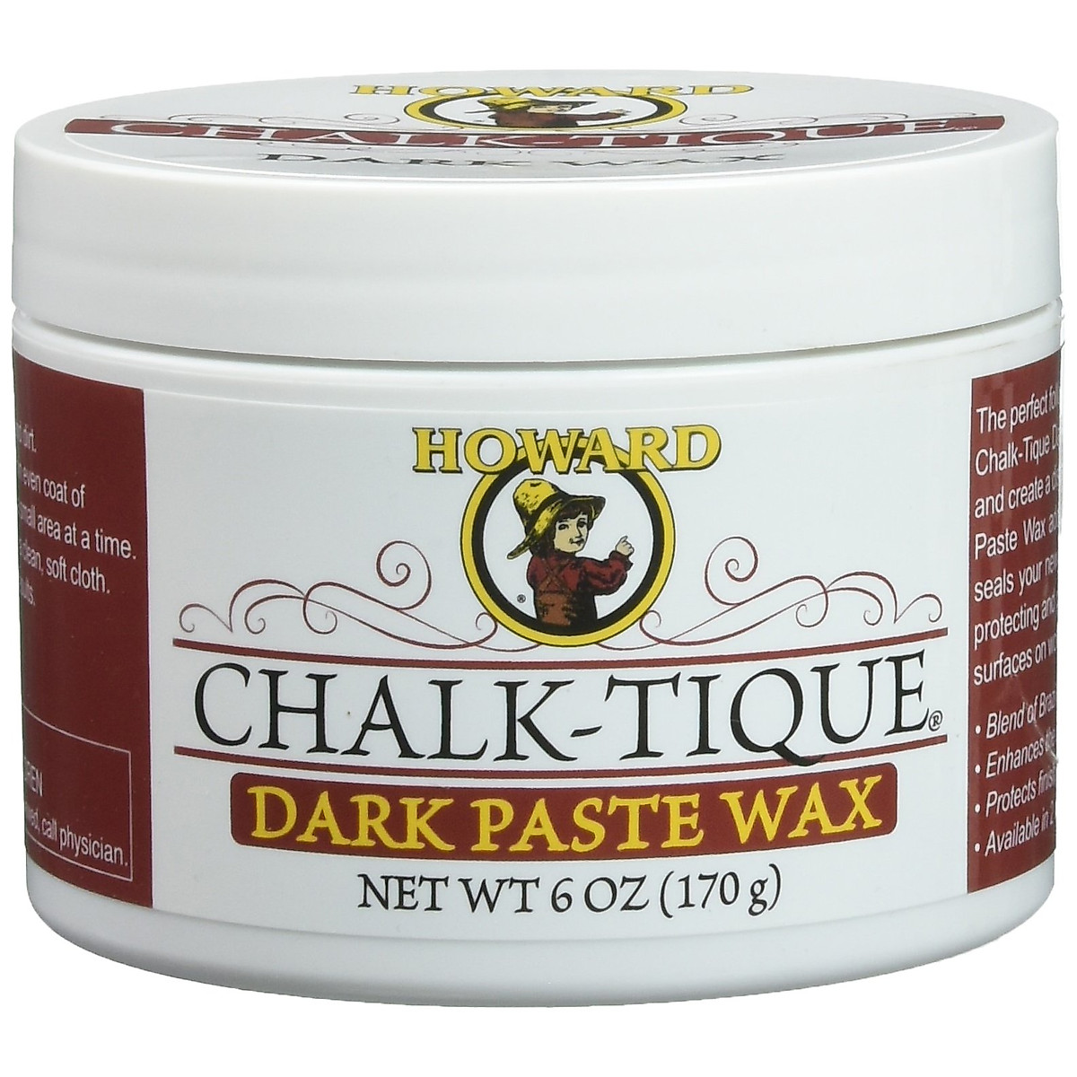 Howard Products Chalk-Tique Dark Paste Wax – Dark Wax Polish – Distress and Enhance your Home Décor Chalk Paint Project - 6 oz