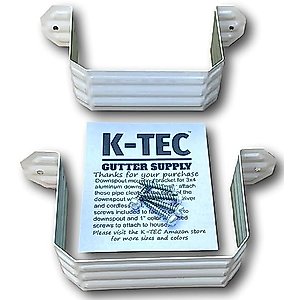 K-TEC Downspout Strap for 3 inch x 4 inch Aluminum Rain Gutter - Leader Pipe Adapter with Color Matched Screws. High Gloss White Set of 2 for 1 Downspout.