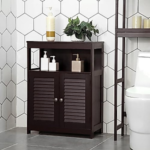 VASAGLE Bathroom Floor Cabinet, Freestanding Bathroom Storage Cabinet with Double Shutter Doors and Adjustable Shelf, for Living Room, Entryway, Kitchen, Brown UBBC40BR