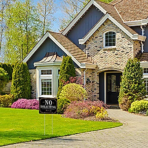 HISVISION No Soliciting Sign for Yard, 12 x 8 Inches Aluminum Metal Sign with Long Metal Stakes UVresistance, Waterproof, Non-Fading, Easy to Install, for Home House and Business