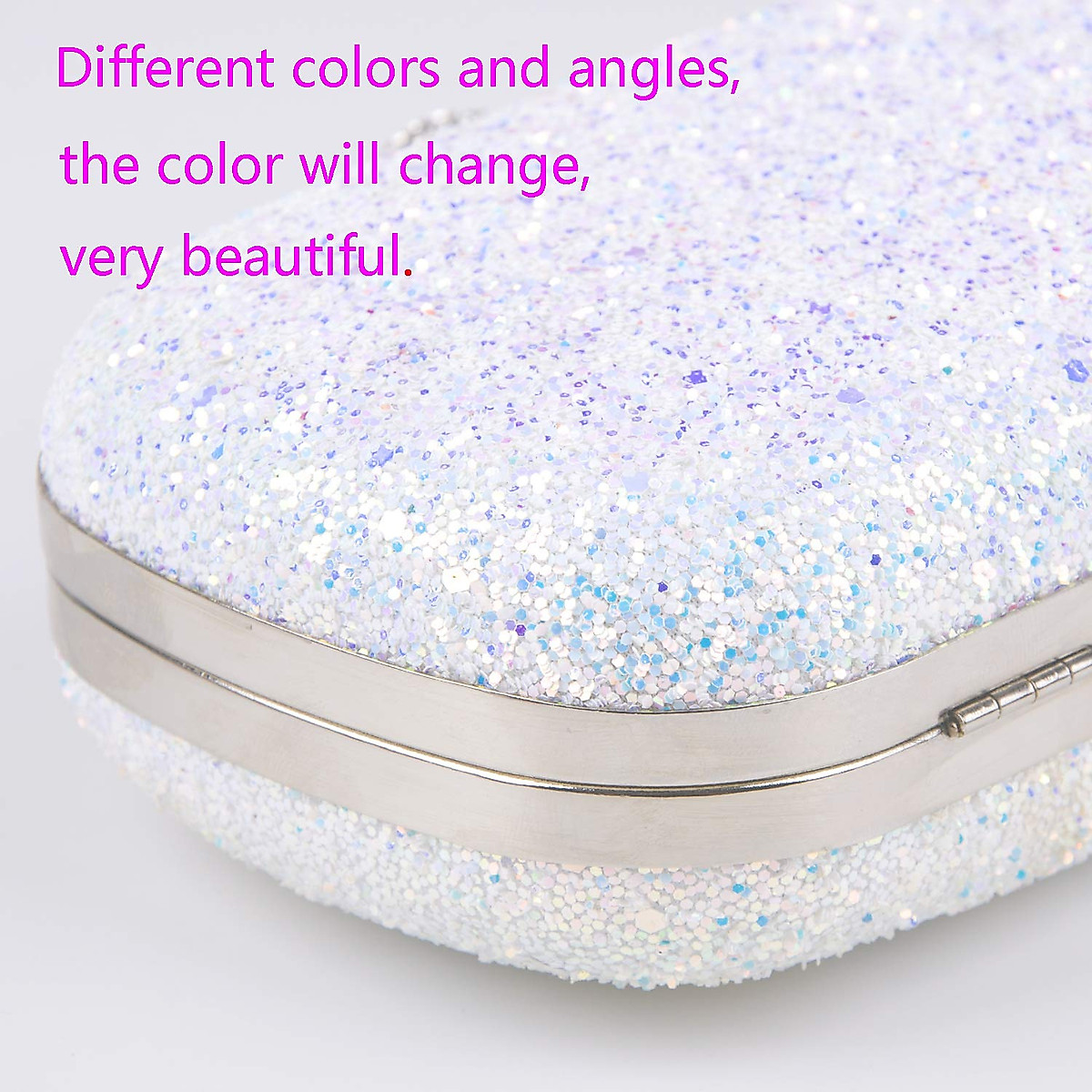 Women Evening Bags Handbags Glitter And Clutches for Women Purse Totes Dance Wedding Party Parites PromWith Two Chain Strap Black Pink Gold Silver White(white)