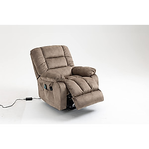 KoiHome Electric Power Lift Lounge Sofa Chair Recliner for Elderly, Massage Heating Function, Premium Living Room Relax Chair with Side Pockets, Remote Control, 160 Degree Lying Flat (Beige+Brown)