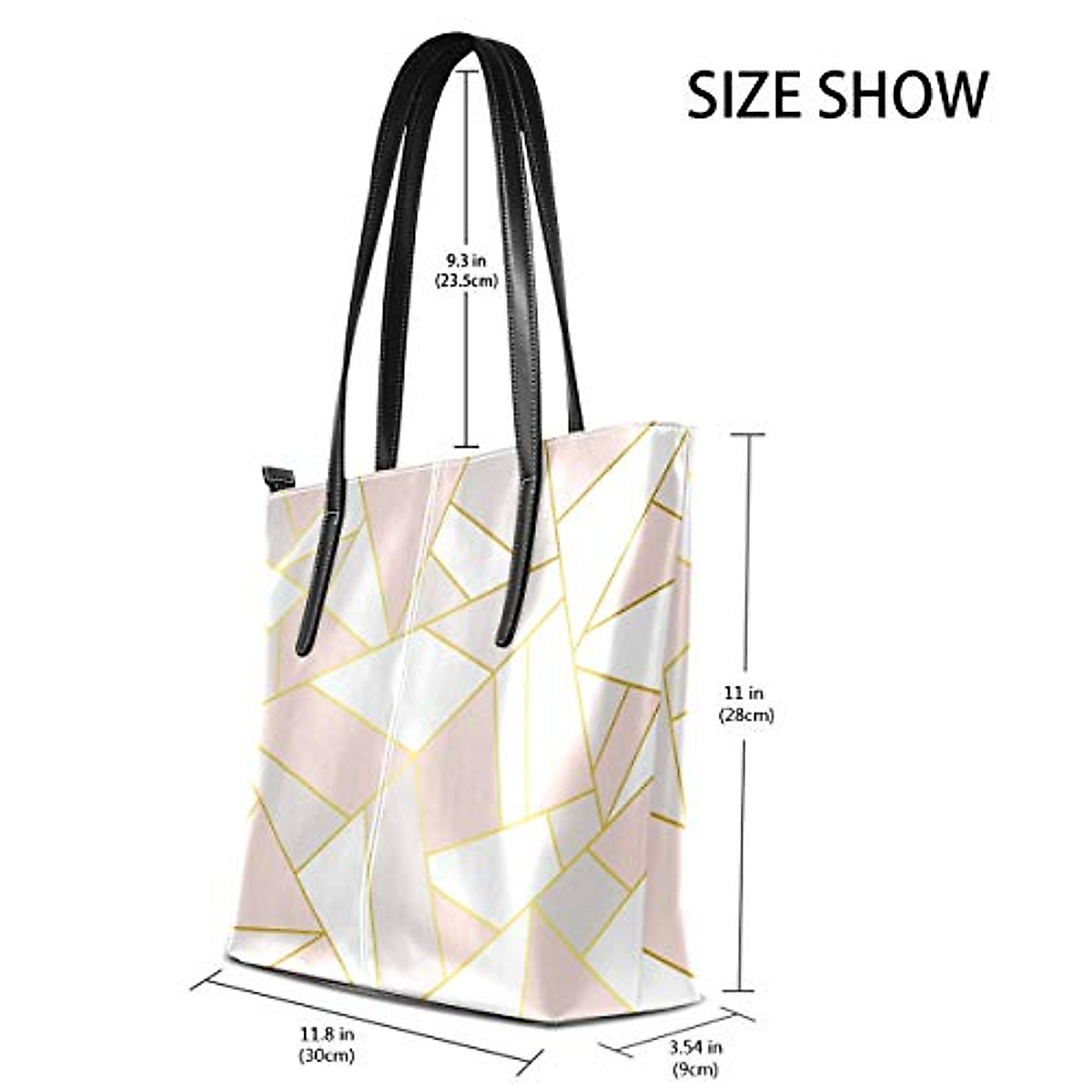 MNSRUU Tote Bag for Women Rose Gold Pink Geometry Marble Shoulder Bag Big Capacity PU Leather Handbag