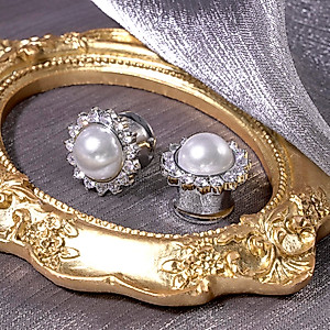 Longbeauty Silvery Stainless Steel Petals Diamond White Pearl Opal Single Flared Flesh Ear Tunnels Plugs Stretcher Expander Gauge 00g