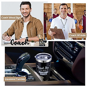 Hoemwarm 6 Pcs Thank You Coach Christmas Gifts Best Coach Ever 20 oz Stainless Steel Tumbler Thank You Hat Appreciation Keychain Scented Candle Greeting Card Gift for Baseball Soccer Basketball