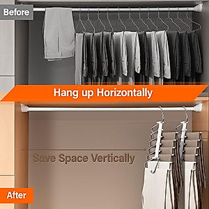 Upgraded Collapsible Pants Hangers Space Saving, 6 Layers Clothes Rack, Stainless Steel Multifunctional Closet Organizer, Non Slip Metal Hangers for Pants Jeans Skirts Trousers (2 Pack)