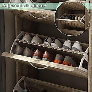 FAMAPY Modern Shoe Cabinet with 3 Flip Drawers, Freestanding Shoe Storage Cabinet, Slanted Design, Shoe Storage Organizer for Hallway Entryway Light Brown (22.4”W x 9.4”D x 42.3”H)