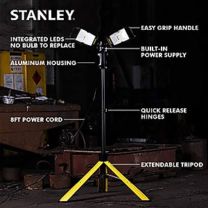 Stanley Led Work Light with Stand 7000-Lumen Portable Corded LED Portable Job Site Lighting 4000K 80W Indoor Outdoor Lighting