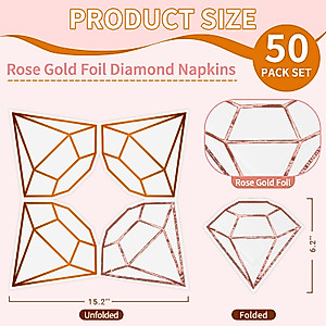 DYLIVeS Rose Gold Foiled Diamond Napkins, Diamond Shape Cocktail Paper Party Napkins Disposable for Baby Shower, Luncheon, Bridal Shower Birthday Party Supplies Decoration, 6.5 Inch (Pack of 50)