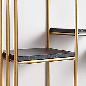 PIBM Stylish Simplicity Shelf Wall Mounted Floating Rack Shelves Simple Rect Iron Art Wooden Storage Multifunction Bookshelf,4 Layers, Gold , 60x16.5x90cm