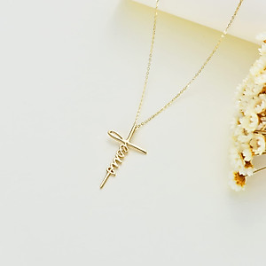 SISGEM Solid 14K Gold Jesus Cross Necklace Hope Believe Pendant Necklace Religious Jewelry for Women Anniversary Birthday Mother's Day