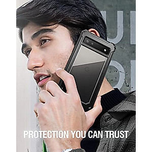 Poetic Guardian 6FT Drop Tested Case for Pixel 6A 5G - Built-in Screen Protector, Full Body Hybrid Shockproof, Black/Clear