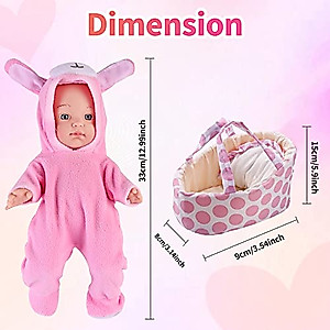 deAO 13 Inch Newborn 26 PCS Baby Doll with Clothes Doll Accessories Reborn Realistic Baby Dolls with Carrier Bassinet Bed,Pillow & Caring Set Baby Grow Up Doll for Kids Girl