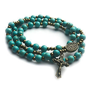 Turquoise Stone Catholic Rosary Bracelet for Women with Miraculous Medal Charm - Catholic Gifts - Rosarios Catolicos