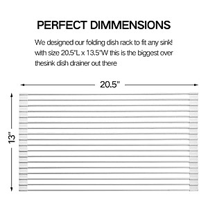 Roll Up Rack, Collapsible Dish Drying Rack-In The Sink Drying Mat-Multipurpose Dish Drainer-Rv Dish Drying Rack-Fruits and Vegetable Rinser-Durable Silicone Covered Stainless Steel Black, TECI TCF001B