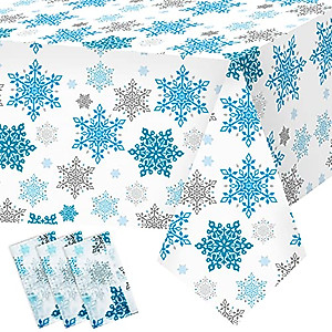 3Pcs Christmas Snowflake Tablecloth Table Cover Snowflakes Winter Plastic Tablecloth Winter Wonderland Decorations Scandinavian Snowflakes Table Cover for Christmas, Frozen Theme Party Supplies