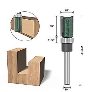 Straight Router Bit with Bearing, Wolfride 4PCS Flush Trim Template 1/4-Inch Shank Top Bearing Pattern Router Bit