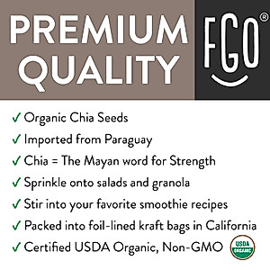 FGO Organic Chia Seeds, Sourced from Paraguay, 16oz, Packaging May Vary (Pack of 1)