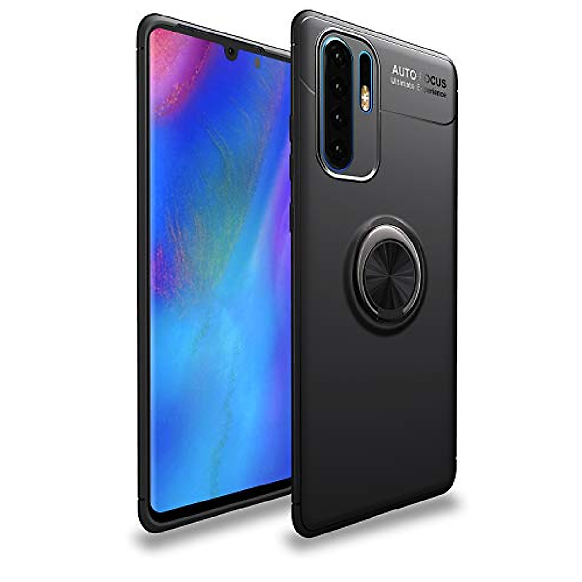 iCoverCase Compatible with Huawei P30 Pro Case with Ring Holder, Rotatable Matal Ring Kickstand [Work with Magnetic Car Mount] Shockproof Anti-Scratch Ultra-Slim Protective Case (All Black)