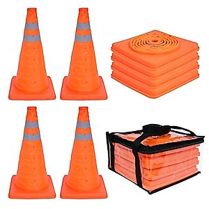 hatatit 4 Pack 18" Collapsible Traffic Cones PVC Safety Road Parking Cones Fluorescent Orange Up Reflective Safety Cones