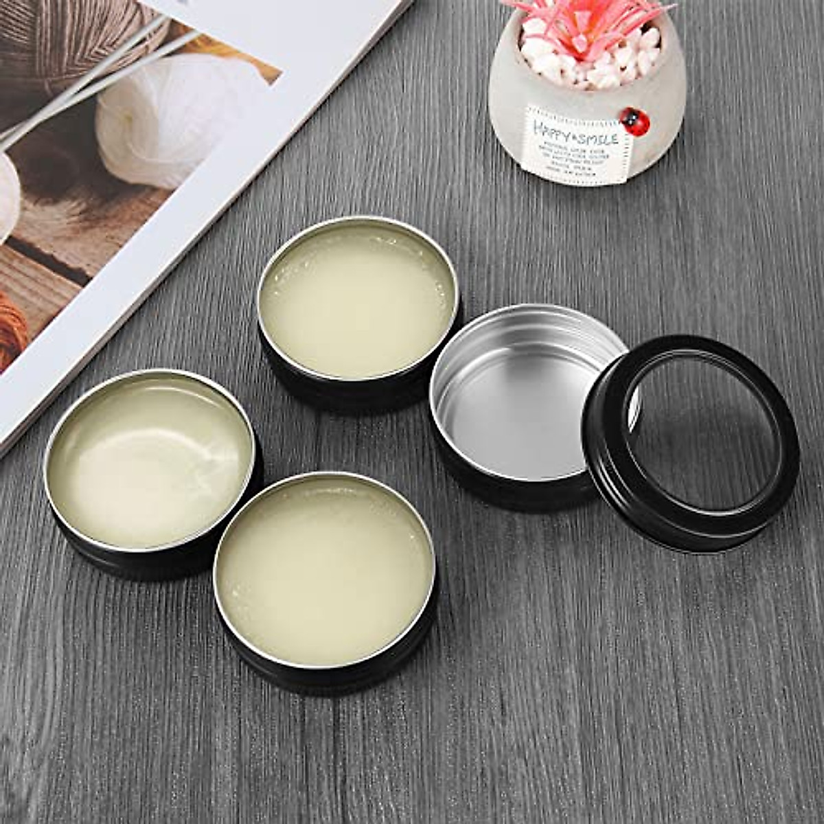 DAJAVE 30 Pack 2 Ounce Round Tin Cans, Black Round Tins Screw Lids Tin Cans with Clear Window, Metal Tin Containers Empty Tin Cans for Storing Spices, Candies, Candles, Gifts