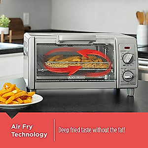 BLACK+DECKER 1150 Watts Crisp N Bake Countertop Small Air Fryer 4 Slice Toaster Pizza Oven Broiler with Timer and 5 Heat Functions, Gray