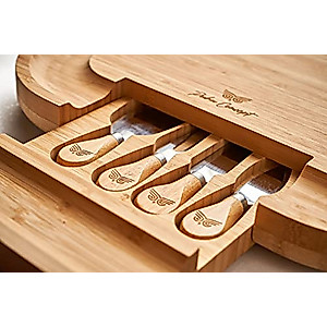 Bamboo Cheese Board & Knife Set of Puhu Concept - Elegant Gift for Women, Birthday, Wedding, Anniversary, Housewarming, Christmas, Special Days - Charcuterie Board for Cheese, Meat, Cracks and Wine