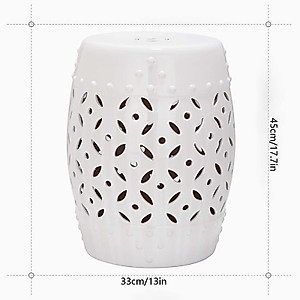JENKEM Decorative Ceramic Garden Stool, White Glazed Hollow Out Shoe Changing Stool, Suitable for Living Room, Balcony, Garden, Etc