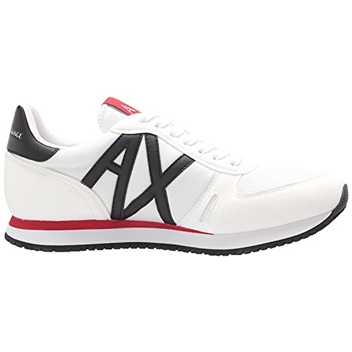 Armani Exchange Men's Lace Up Logo Sneaker, Optical White + Black, 12