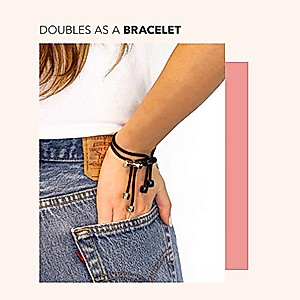 Pulleez Plus Sliding Ponytail Holder, 11" - Gold Knot Metal Charms - Navy Elastic Hair Tie Bracelet